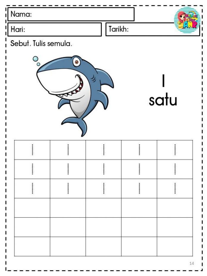 Lembaran Kerja Awal Matematik Nombor 1 Hingga 10 Grafik Cantik