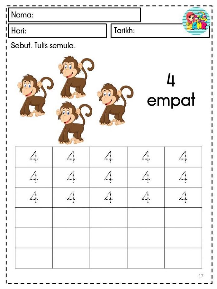Lembaran Kerja Awal Matematik Nombor 1 Hingga 10 Grafik Cantik